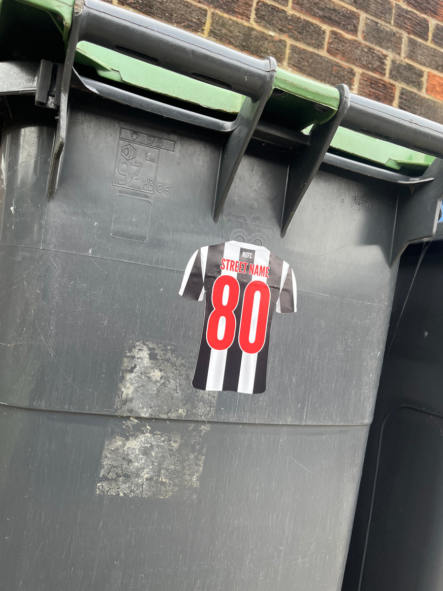 NUFC Home Shirt Wheelie Bin Sticker With Your House Number And Street ...